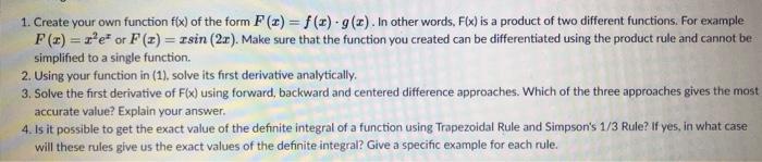 Solved 1. Create your own function f(x) of the form F (*) = | Chegg.com