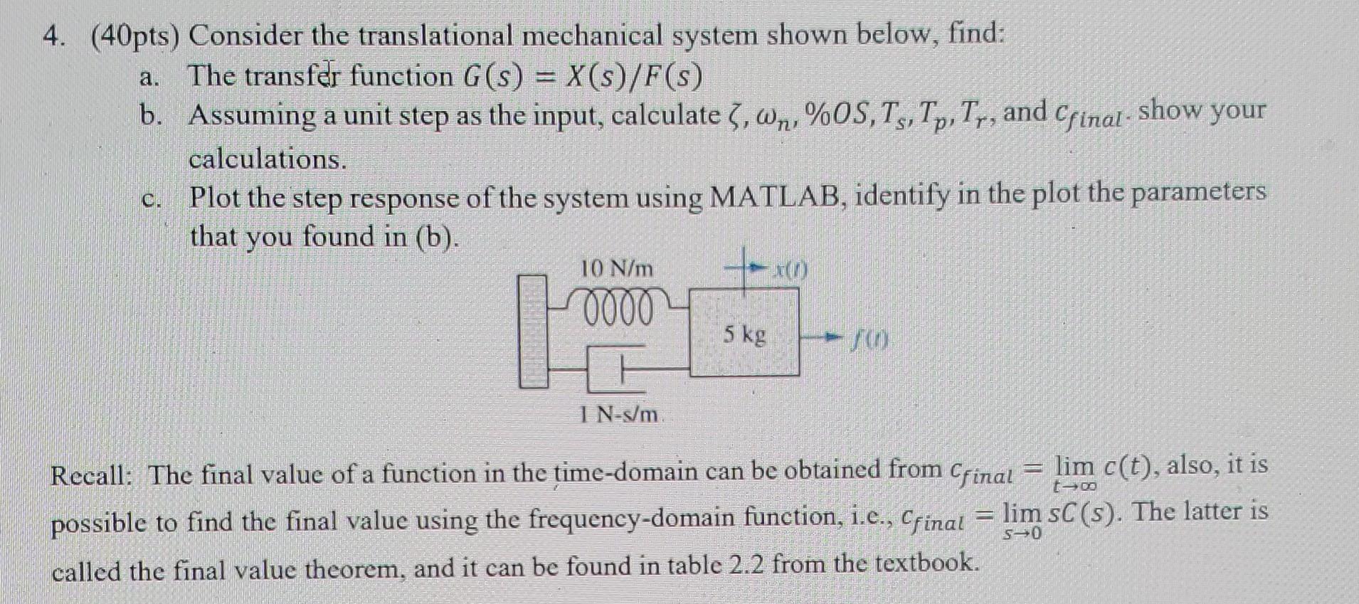 Solved 4. (40pts) Consider the translational mechanical | Chegg.com