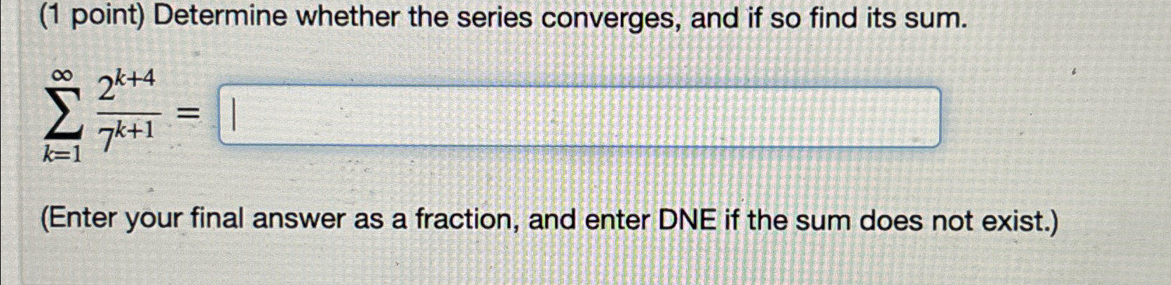 Solved (1 ﻿point) ﻿Determine whether the series converges, | Chegg.com