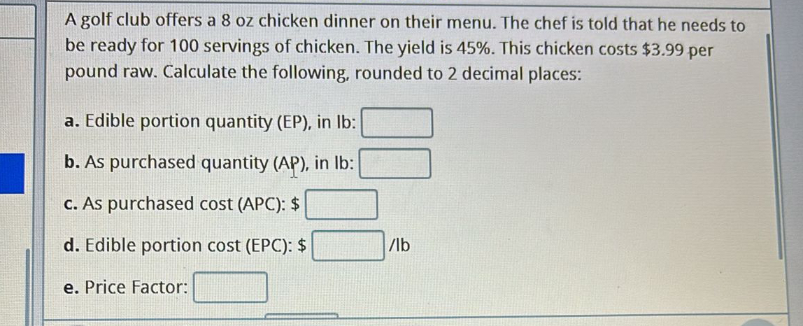 A golf club offers a 8 ﻿oz chicken dinner on their | Chegg.com