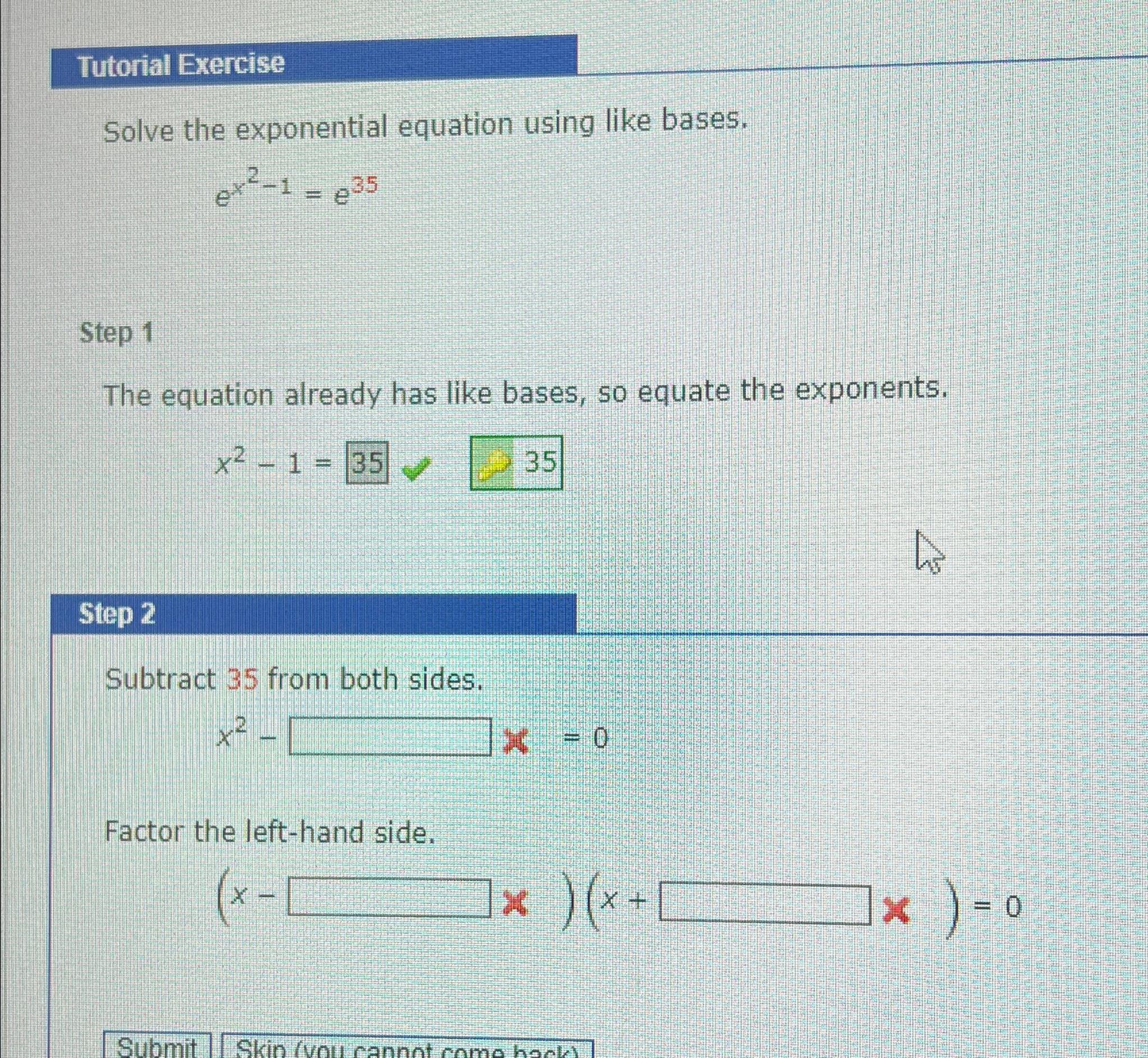 Solved Tutorial ExerciseSolve the exponential equation using | Chegg.com