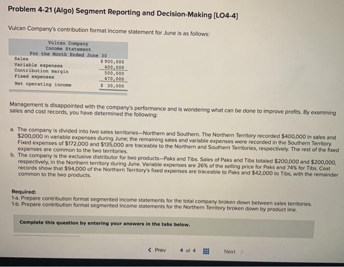 Solved Problem 4-21 (Algo) Segment Reporting and | Chegg.com
