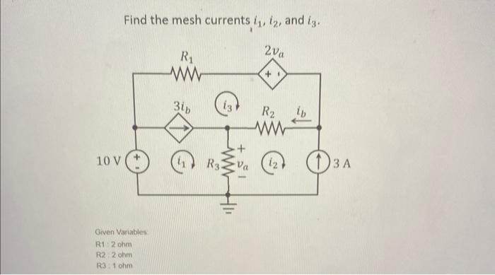 Solved Find the mesh currents i1,i2, and i3. Given Variables | Chegg.com