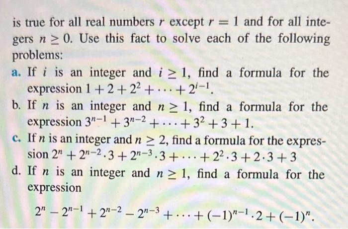 Solved 2. The formula 1+r+r2+⋯+rn=r−1rn+1−1is true for all | Chegg.com