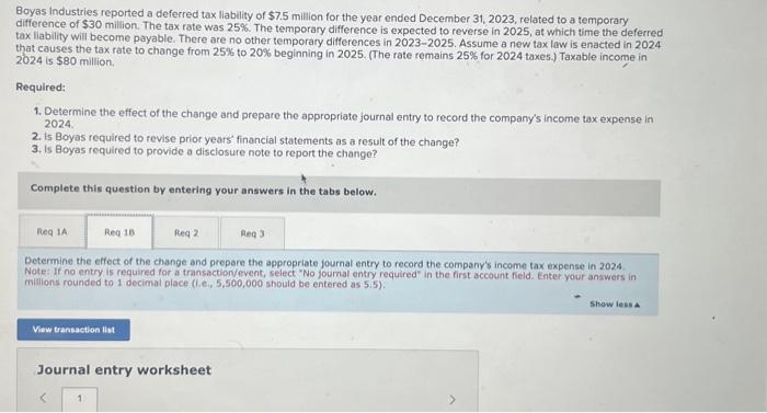 Solved Boyas Industries reported a deferred tax liability of | Chegg.com