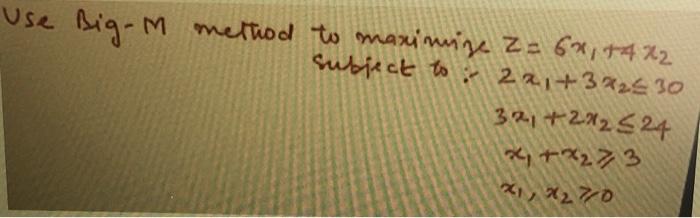 Solved Use Big- M method to maximix z=6x1+4x2 subiect to: | Chegg.com