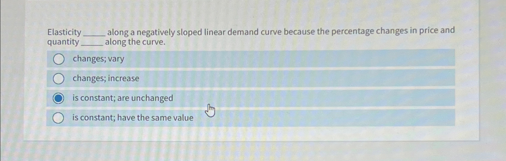 Solved Elasticity along a negatively sloped linear demand | Chegg.com