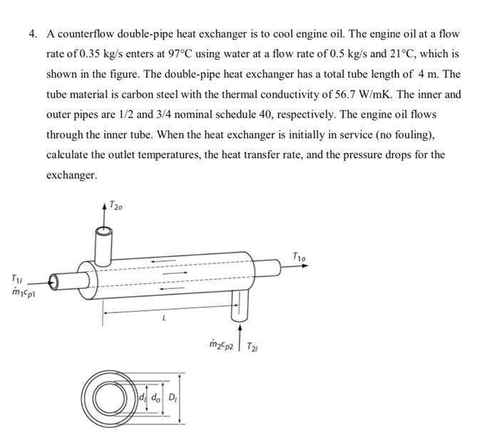 Solved 4. A counterflow double-pipe heat exchanger is to | Chegg.com