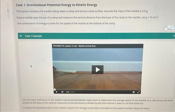 Case 1: Gravitational Potential Energy to Kinetic | Chegg.com