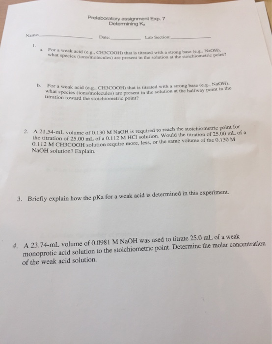 Solved Prelaboratory assignment Exp. 7 Determining K Name. | Chegg.com