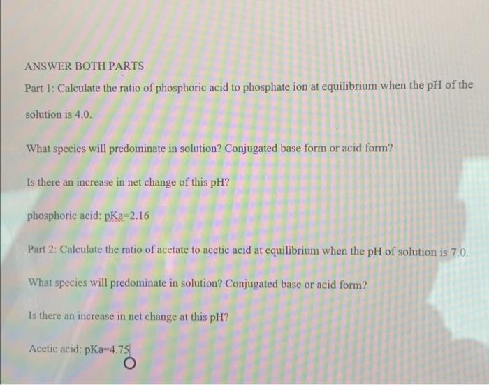 Solved ANSWER BorH PARTS A. Calcular the ratio of phosphoric | Chegg.com