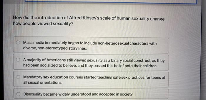 Solved How did the introduction of Alfred Kinsey's scale of | Chegg.com