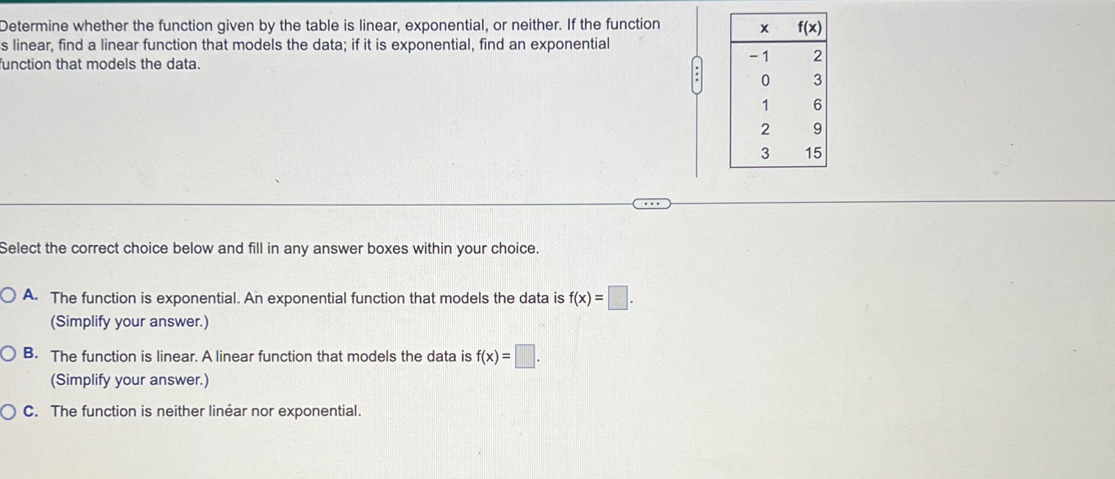 Solved Determine whether the function given by the table is | Chegg.com