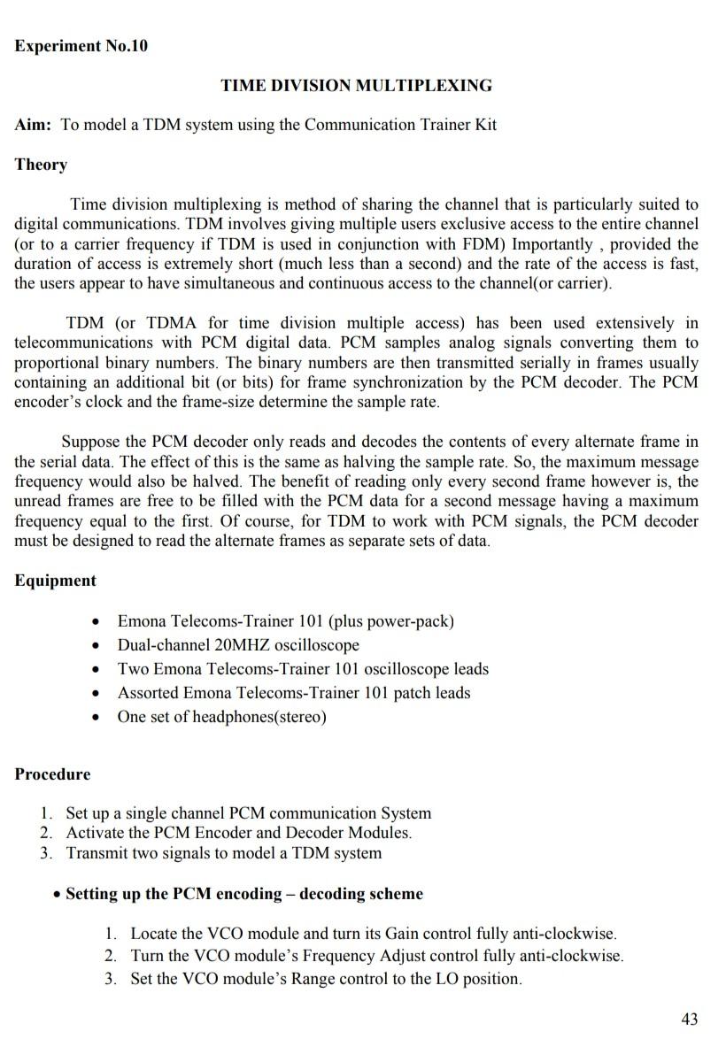 Solved Experiment No.10 TIME DIVISION MULTIPLEXING Aim: To | Chegg.com