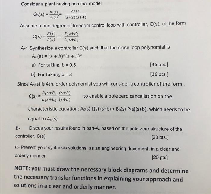 Solved Consider a plant having nominal model G0( | Chegg.com