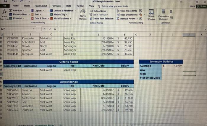 Solved In cell I26 insert a DMIN function to calculate the | Chegg.com