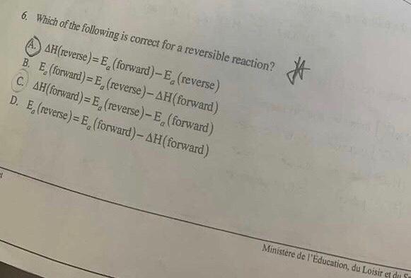 Solved 6. Which of the following is correct for a reversible | Chegg.com