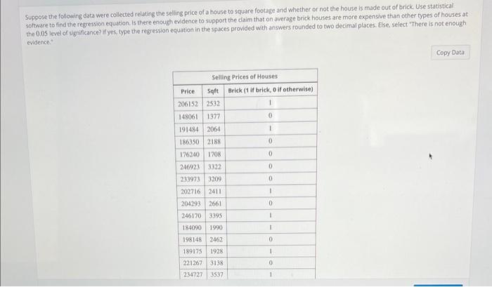 Solved Suppose the following data were collected relating | Chegg.com