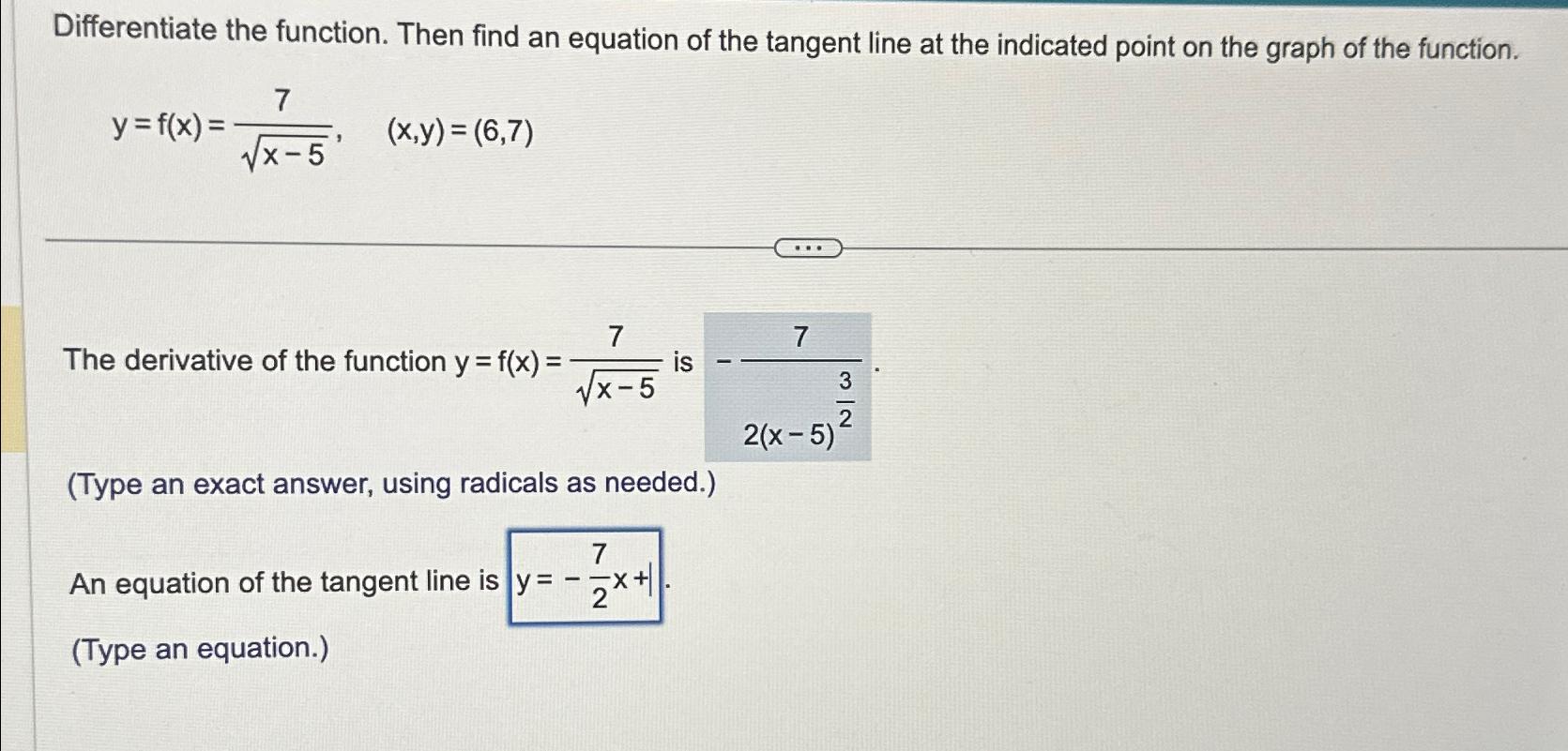 Solved Differentiate the function. Then find an equation of | Chegg.com