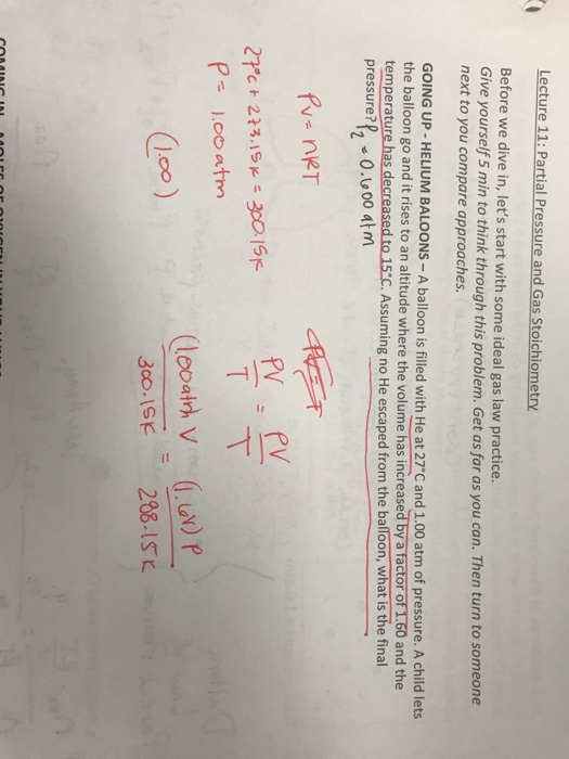 Solved Lecture 11: Partial Pressure and Gas Stoichiometry | Chegg.com