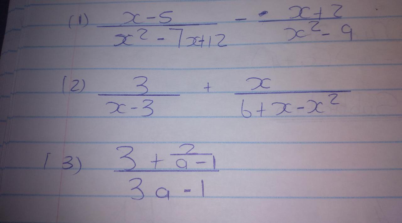 Solved (1) x2−7x+12x−5−x2−9x+2 (2) x−33+6+x−x2x 3) | Chegg.com