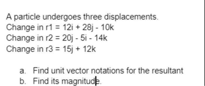 Solved A particle undergoes three displacements. Change in | Chegg.com