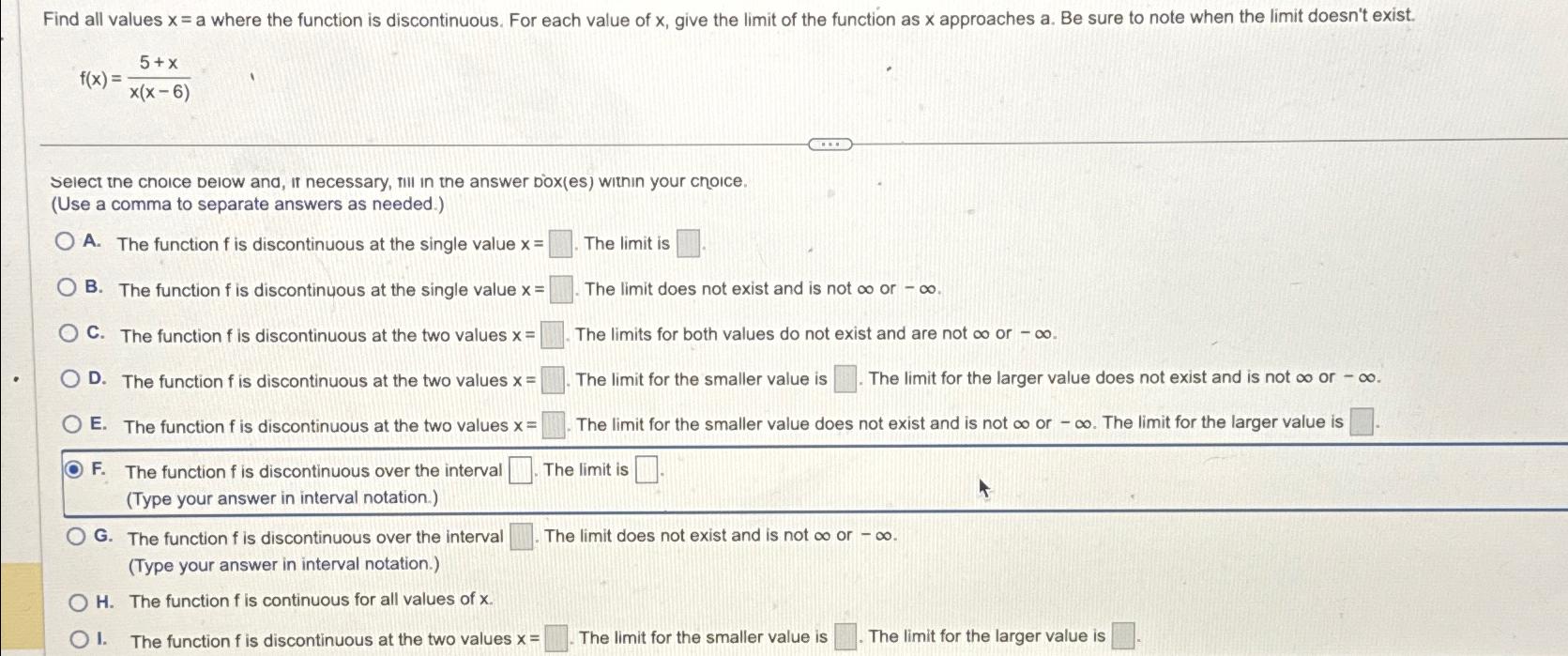 Solved Find All Values Xa Where The Function Is 7047