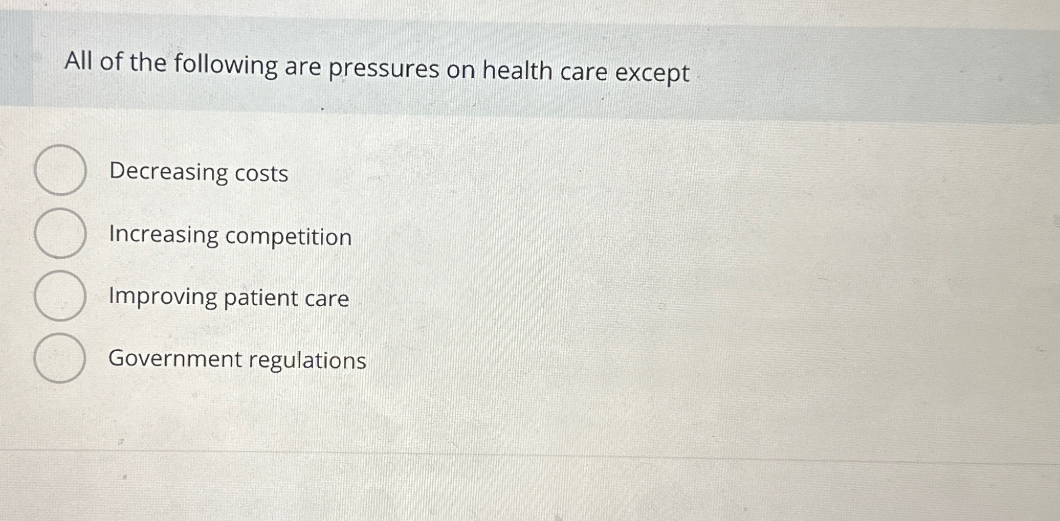 Solved All of the following are pressures on health care | Chegg.com