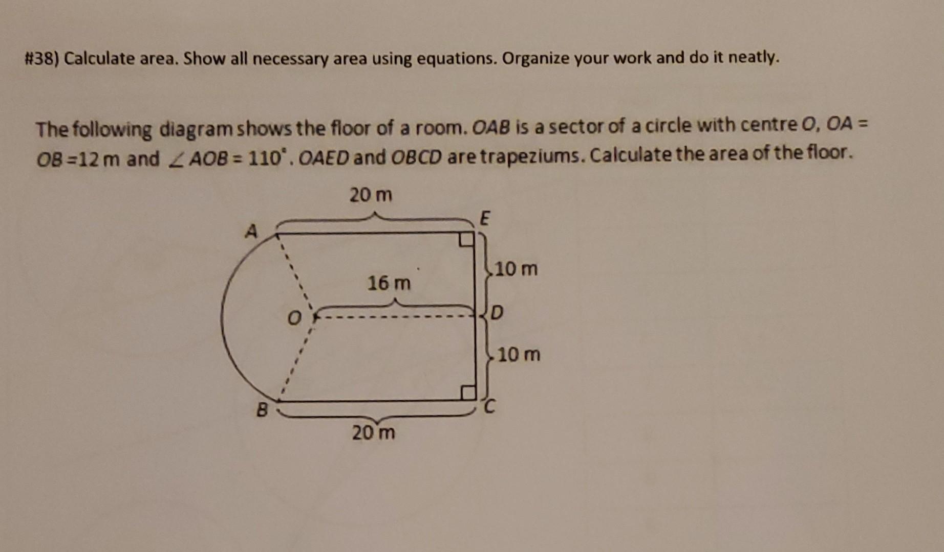 Solved #38) Calculate area. Show all necessary area using | Chegg.com