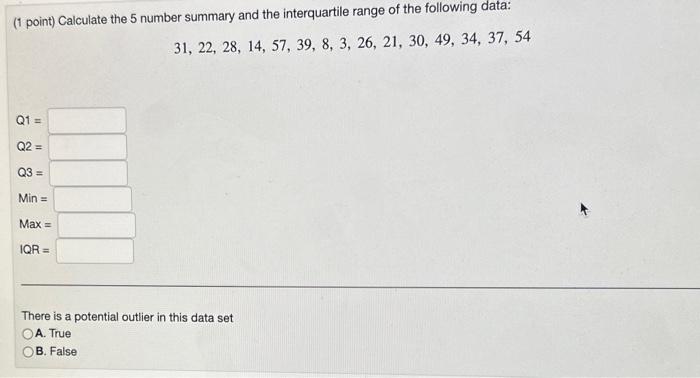 Solved (1 point) Calculate the 5 number summary and the | Chegg.com