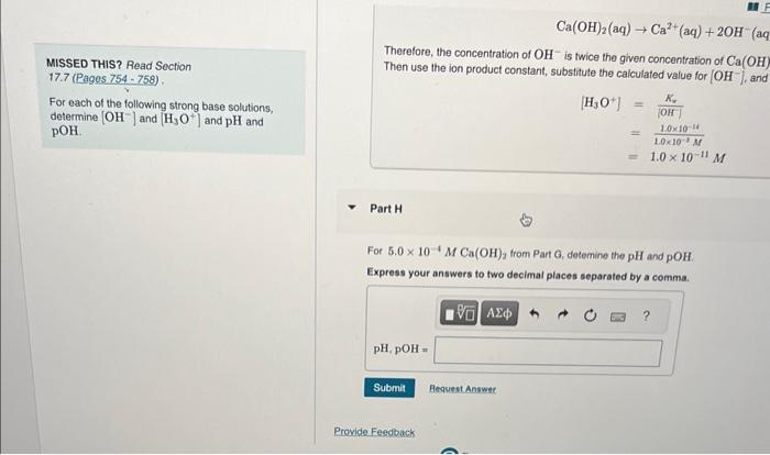 Solved Ca(OH)2(aq)→Ca2+(aq)+2OH−(aq MISSED THIS? Read | Chegg.com