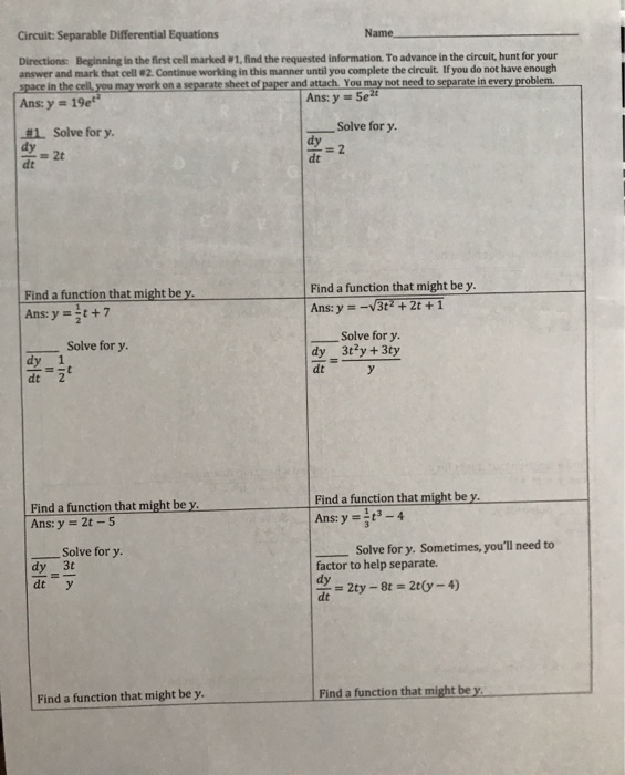 Circuit: Separable Differential Equations Name | Chegg.com