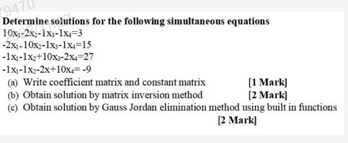 Solved Determine solutions for the following simultaneous | Chegg.com