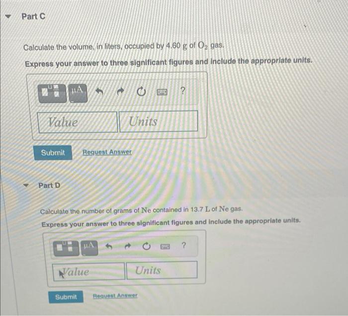 Solved Part C Calculate the volume, in liters, occupied by | Chegg.com