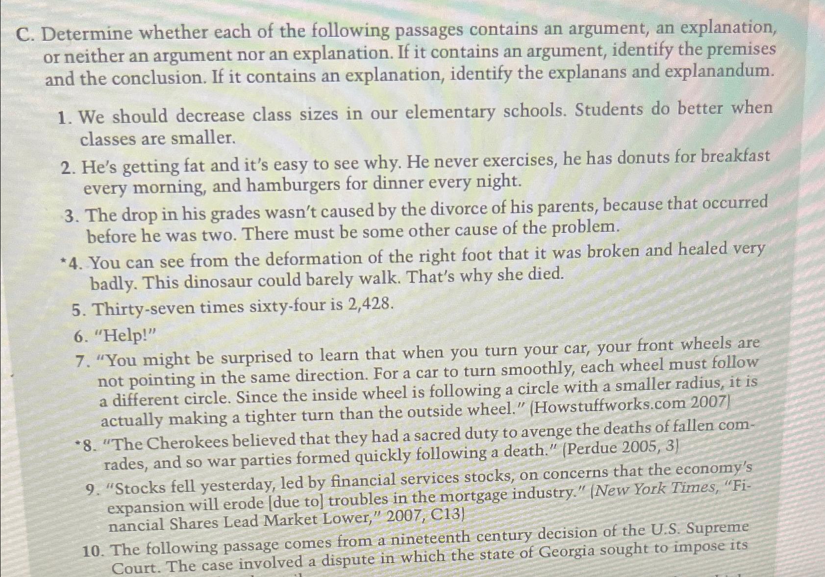 Solved C. ﻿Determine whether each of the following passages | Chegg.com