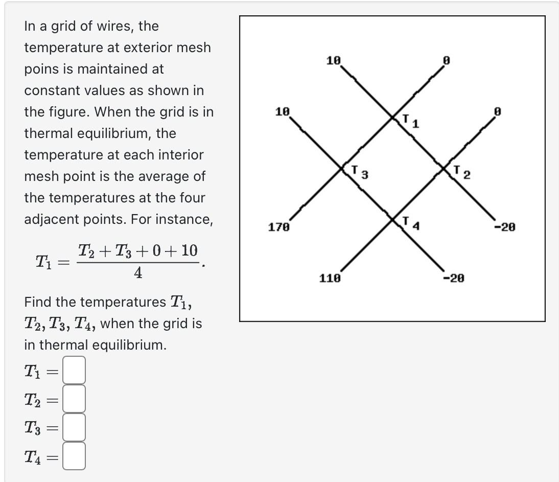 Solved In ﻿a grid of ﻿wires, thetemperature at ﻿exterior | Chegg.com