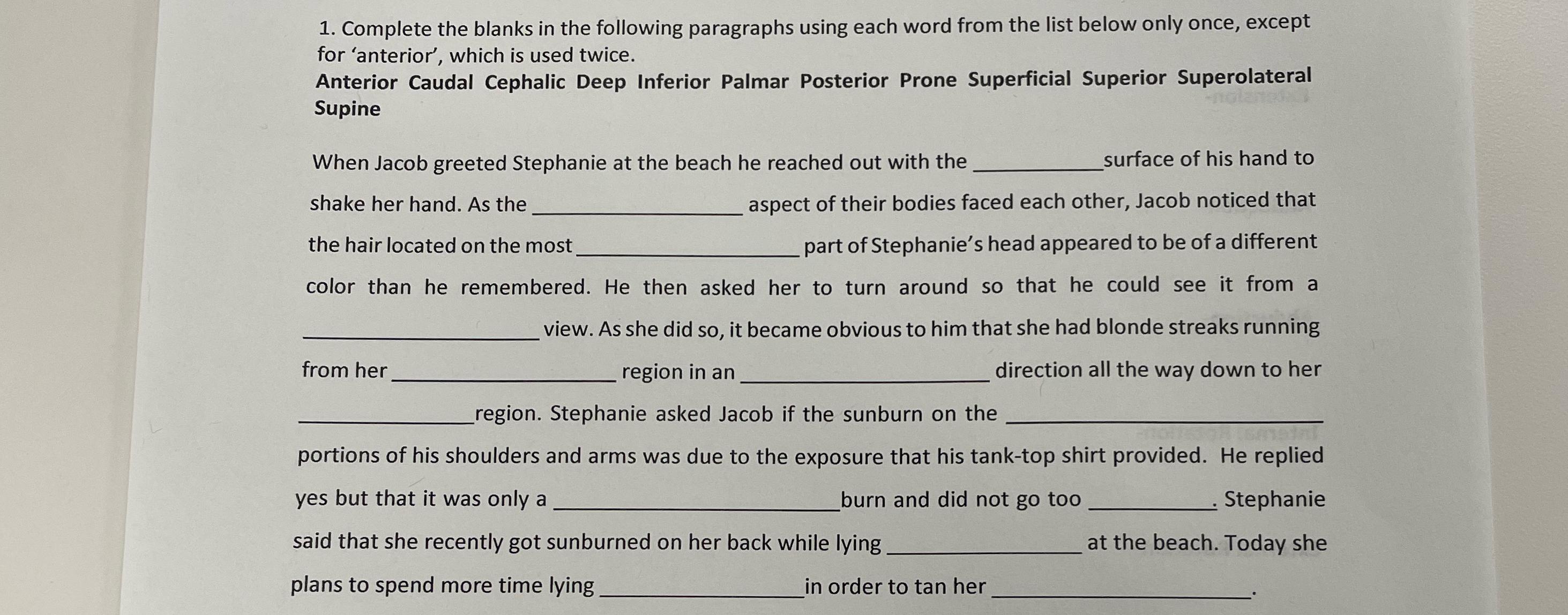 Solved Complete the blanks in the following paragraphs using | Chegg.com