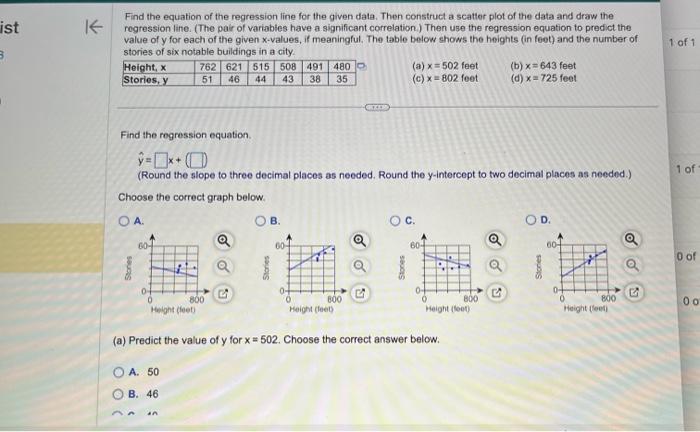 Solved Find the equation of the regression line for the | Chegg.com