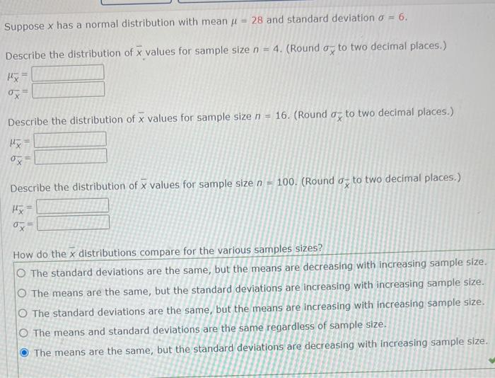 Solved Suppose x has a normal distribution with mean μ=28 | Chegg.com