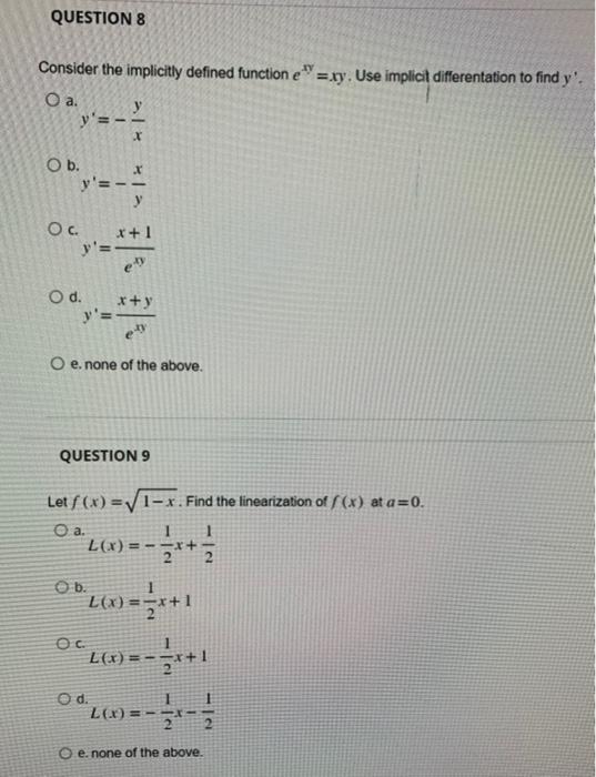 Solved Consider the implicitly defined function exy=xy. Use | Chegg.com