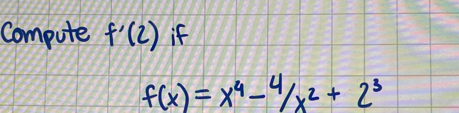 Solved Compute f'(2) ﻿iff(x)=x4-4x2+23 | Chegg.com