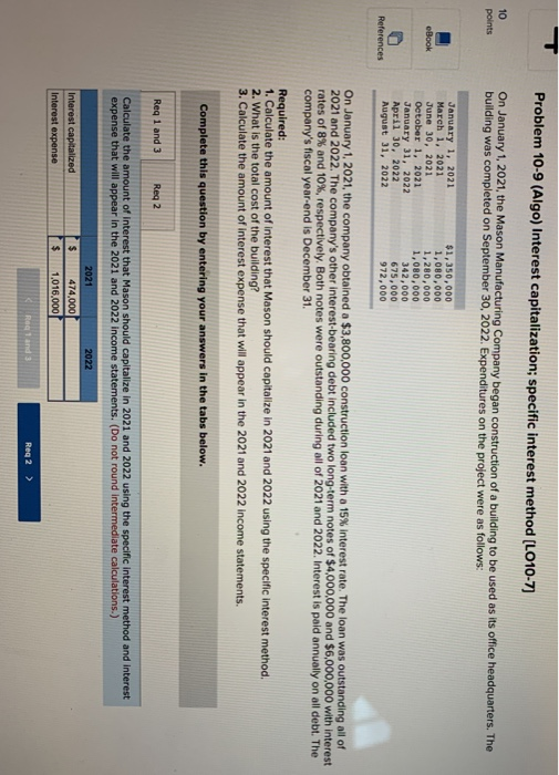 Solved Problem 10-9 (Algo) Interest capitalization; specific | Chegg.com