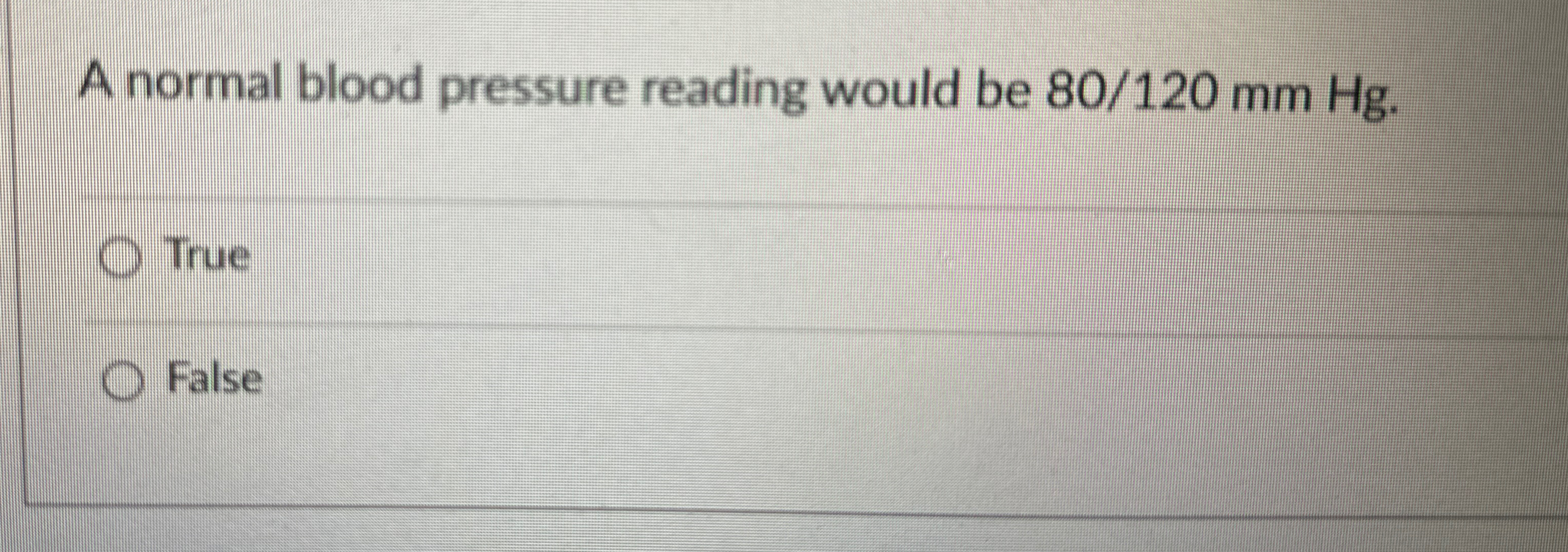 Solved A normal blood pressure reading would be | Chegg.com