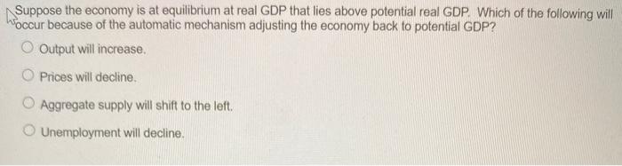 Solved Suppose the economy is at equilibrium at real GDP | Chegg.com
