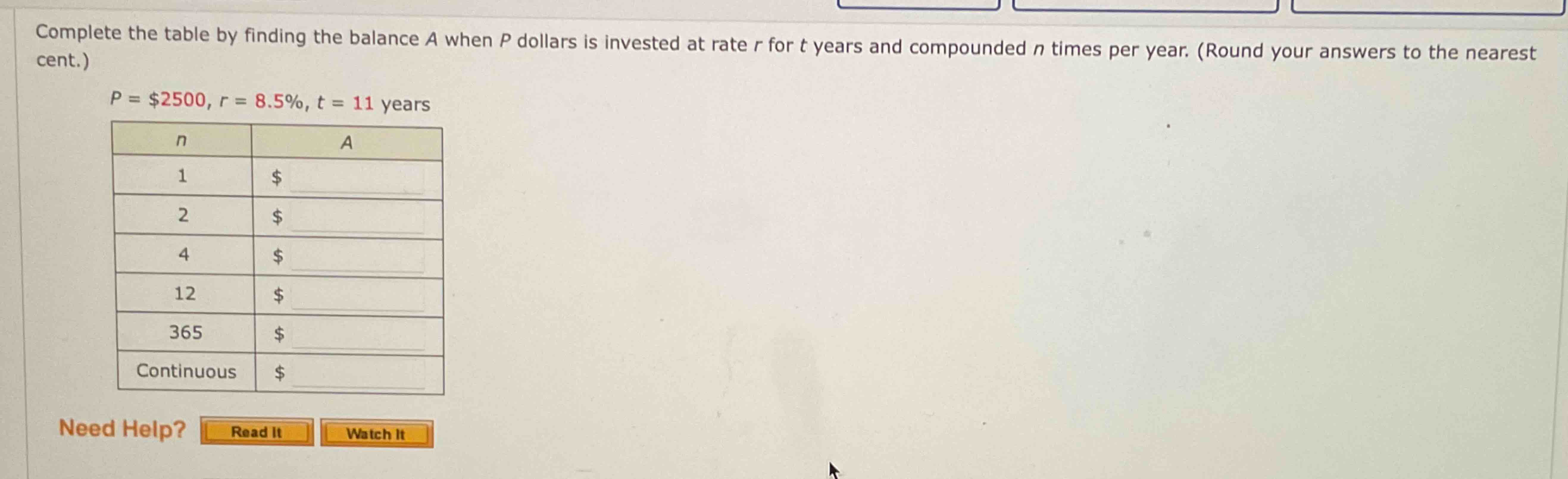 Solved Complete the table by finding the balance A when P | Chegg.com