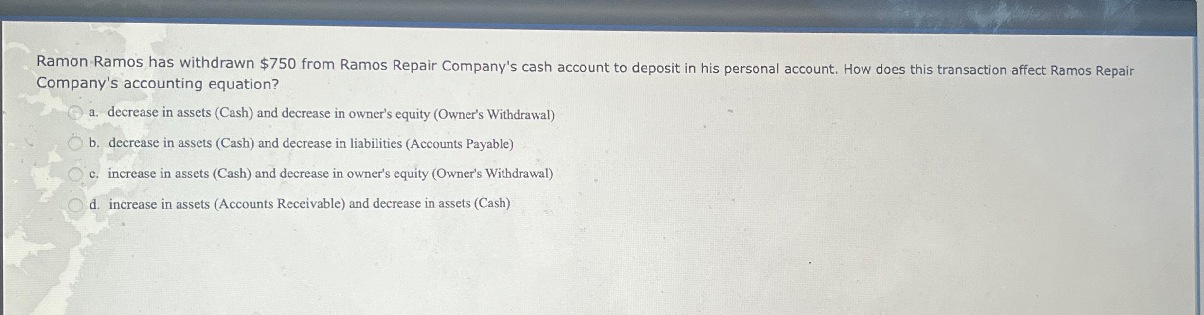 Solved Ramon Ramos has withdrawn $750 ﻿from Ramos Repair | Chegg.com