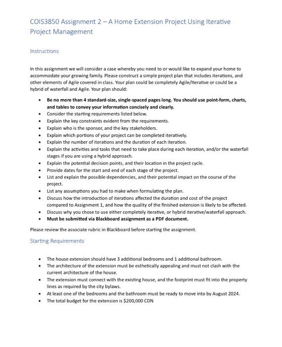 Solved COIS3850 Assignment 2- A Home Extension Project Using | Chegg.com