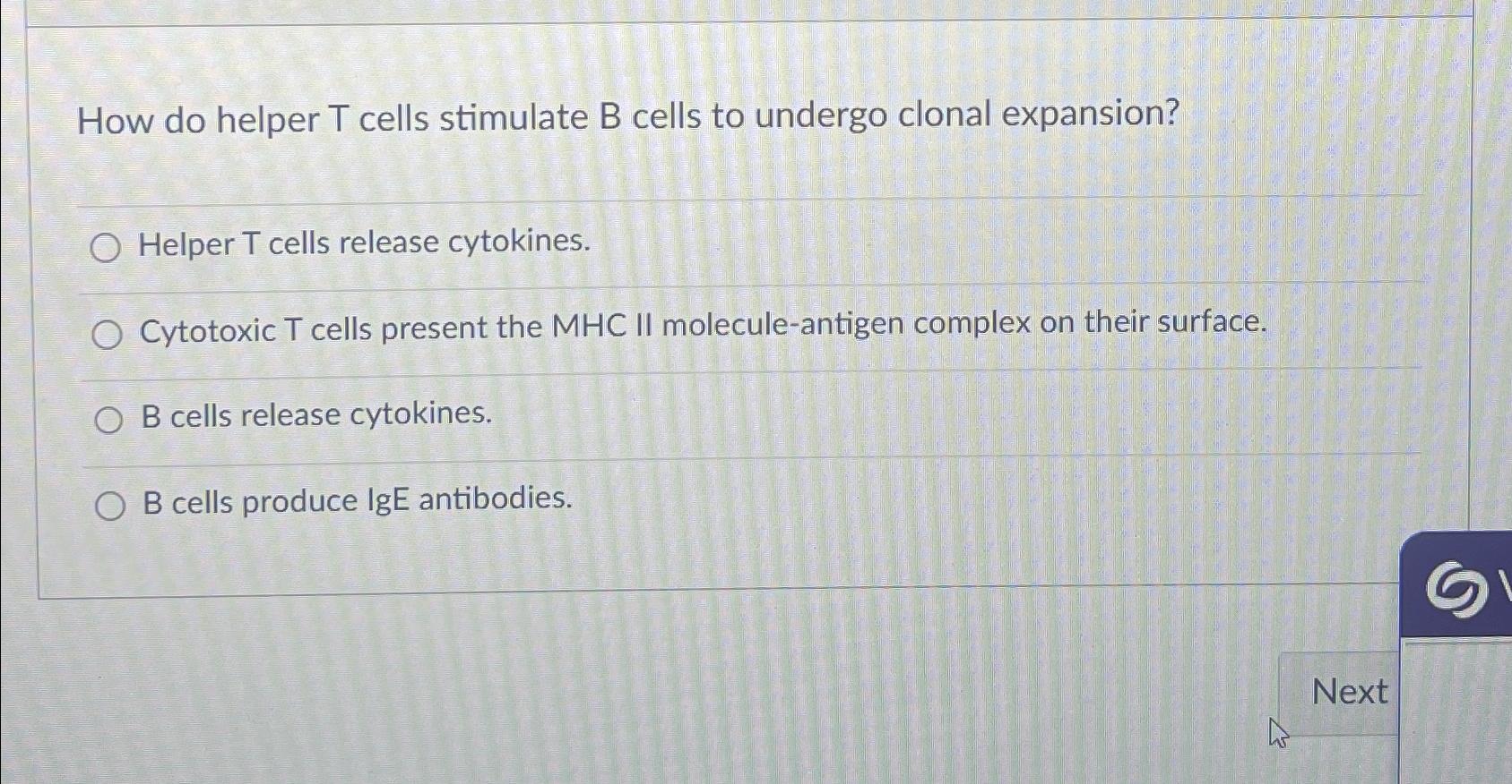 Solved How do helper T cells stimulate B cells to undergo | Chegg.com
