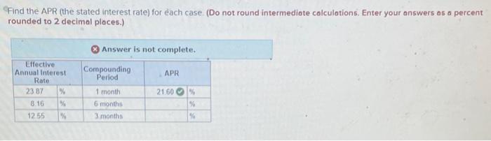 [Solved]: Find the APR (the stated interest rate) for each
