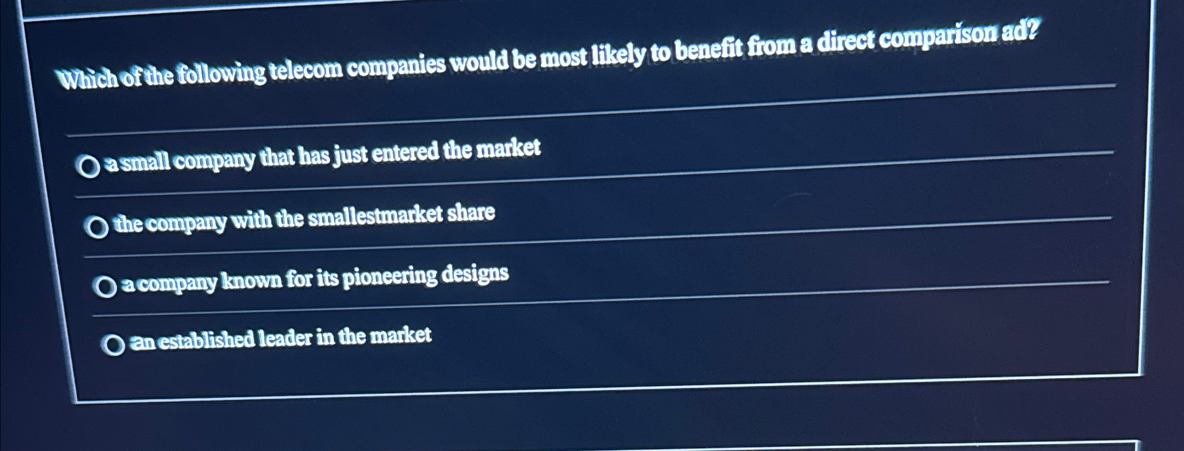 Solved Which of the following telecom companies would be | Chegg.com
